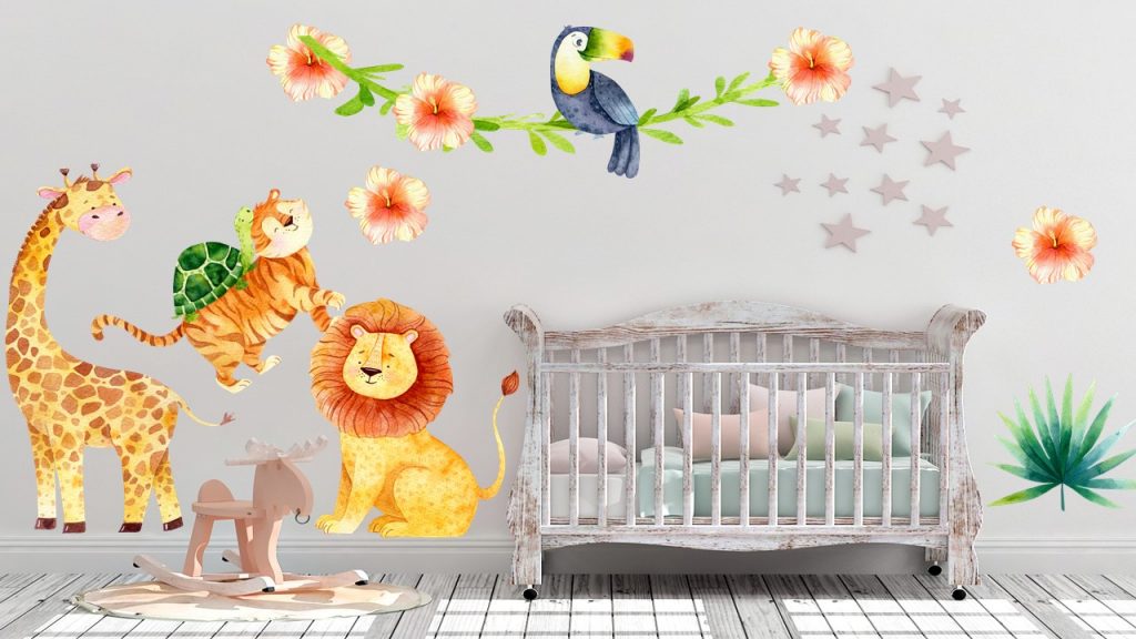 Extra-large Jungle Animals Kids Bedroom Nursery Wall Stickers – Multi ...