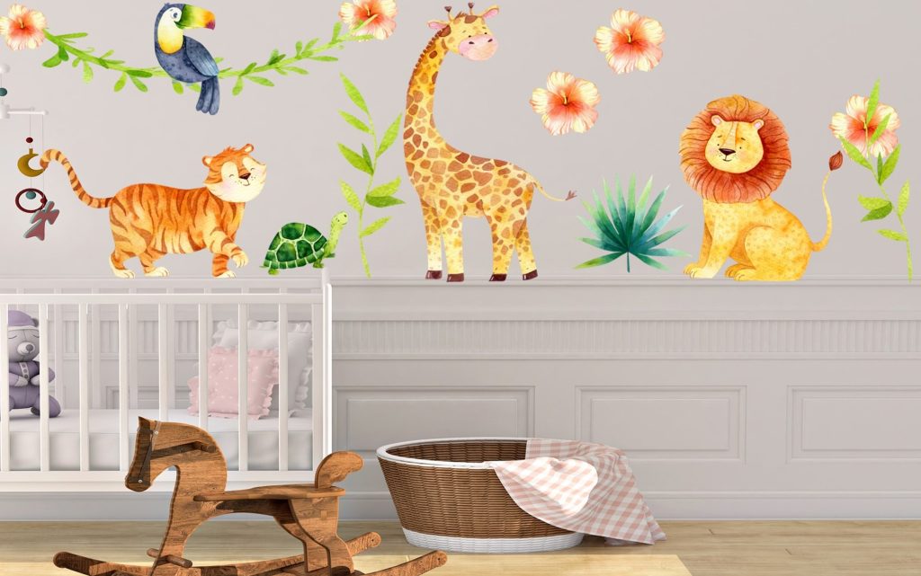 Extra-large Jungle Animals Kids Bedroom Nursery Wall Stickers – Multi ...