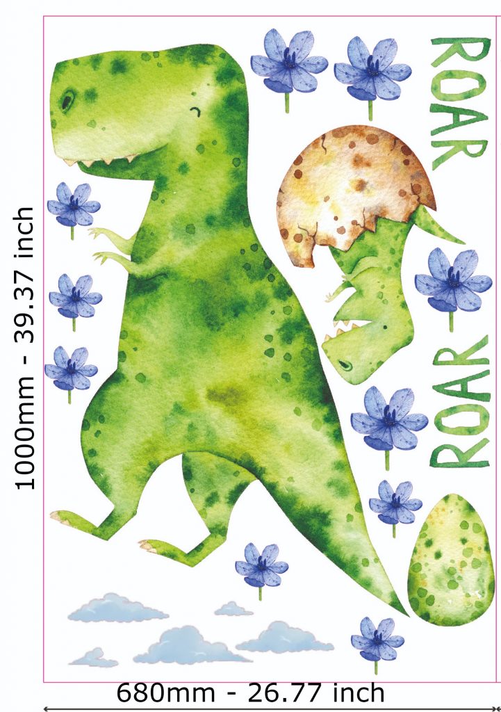 Watercolour Large Dino Wall Decals – Nursery T-rex Wall Stickers ...