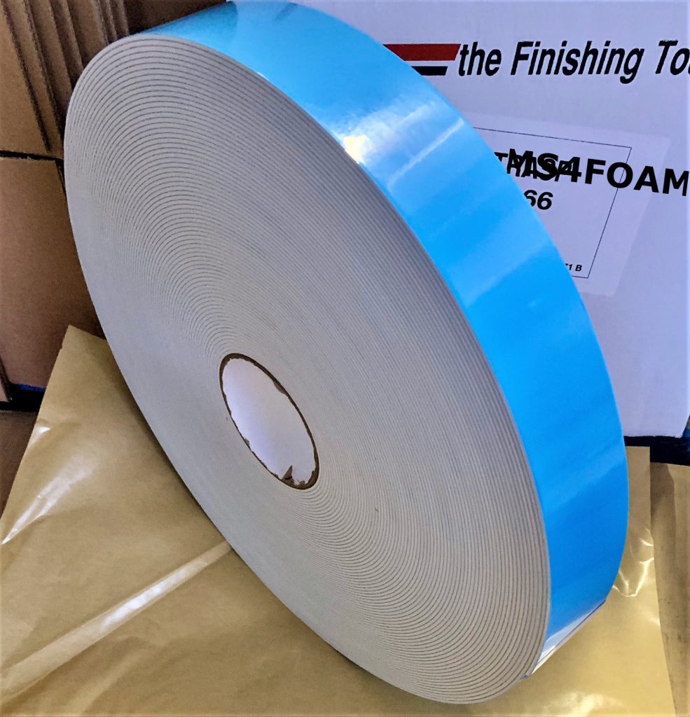 50mm x 2mm x 50m Double Sided Polyethylene White Foam Tape with blue ...