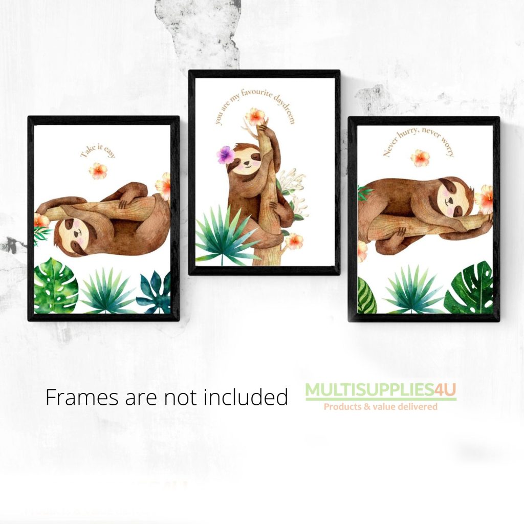 Sloth Prints Set of 3 Sloth Print Cute Sloth Wall art A4 Size – Multi ...